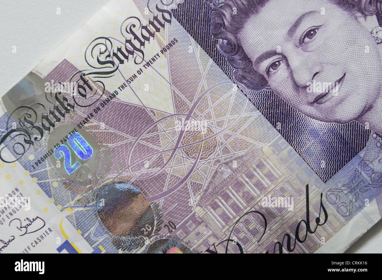 A picture of a UK bank note including the image of Queen Elizabeth II ...