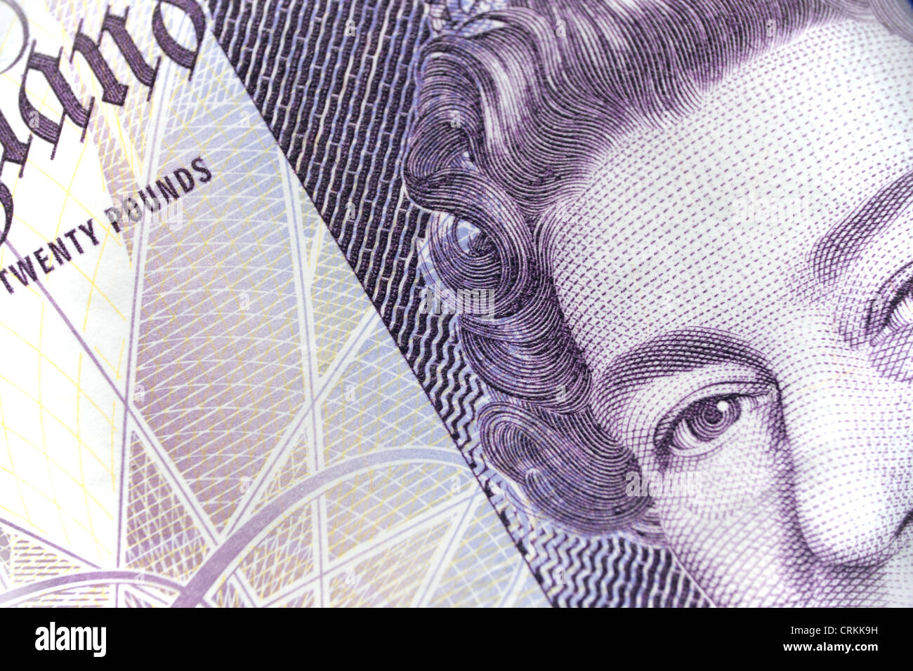 A picture of a UK £20 bank note including the image of Queen Elizabeth ...