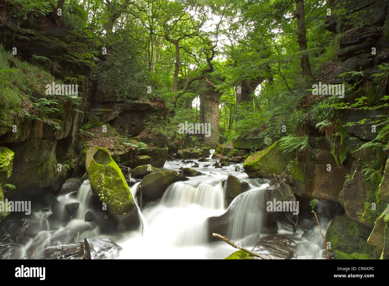 Viaduct and waterfall part of the Fairies Chapel in Healey Dell nature ...