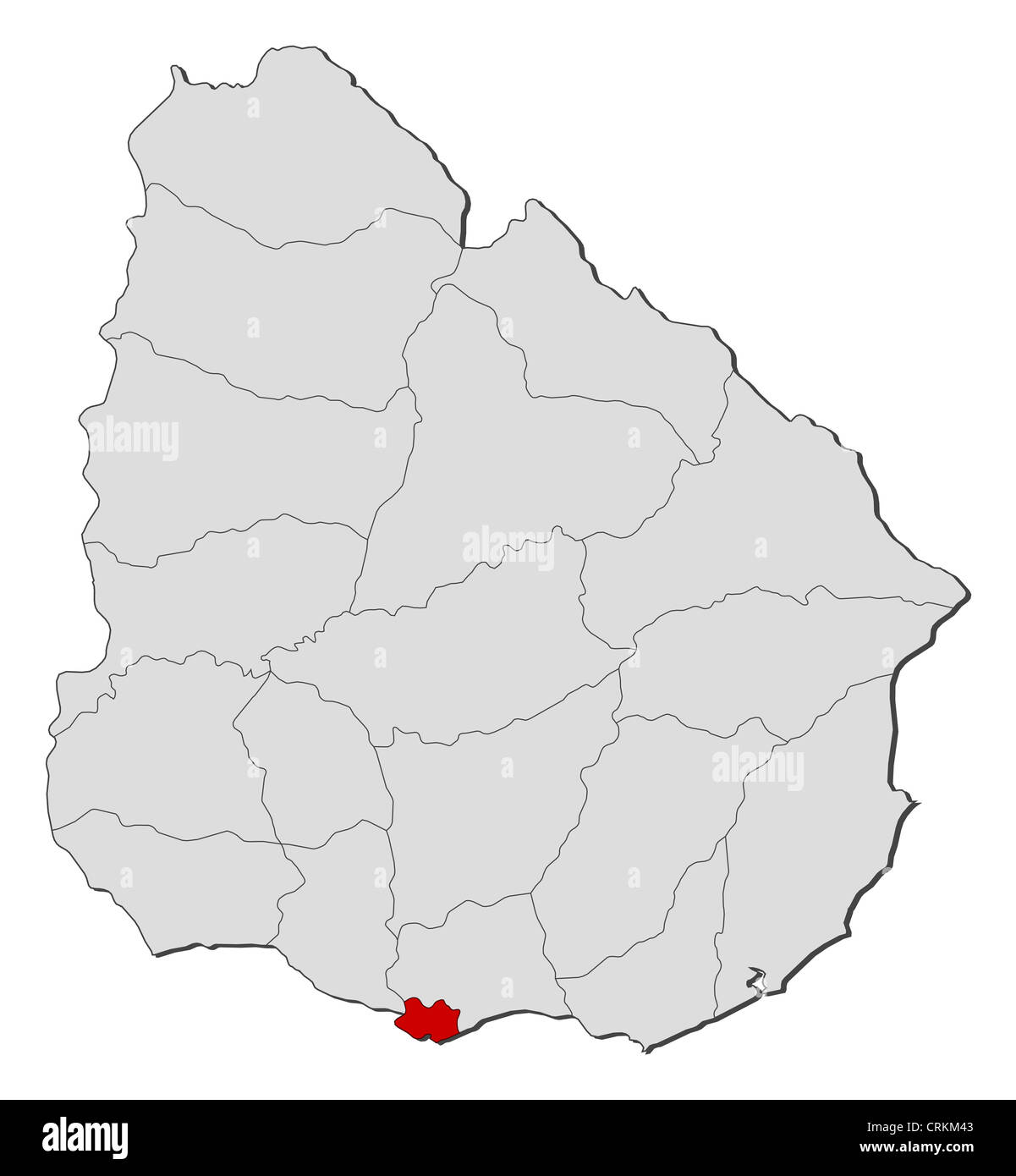 Political map of Uruguay with the several departments where Montevideo ...