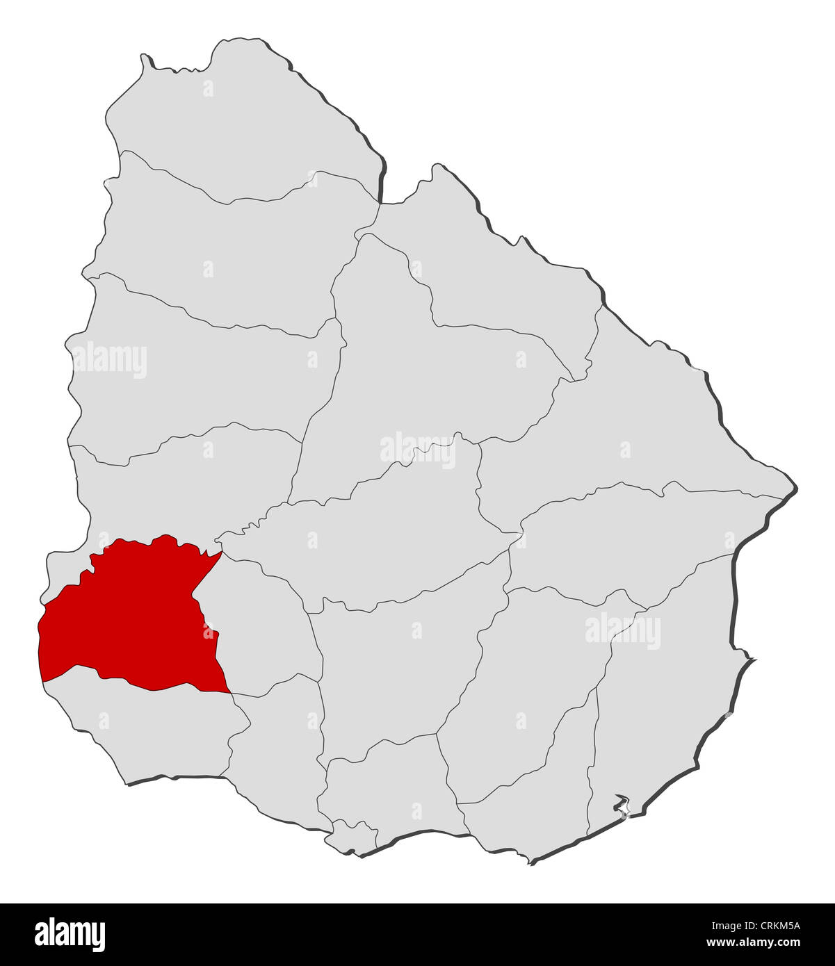 Political map of Uruguay with the several departments where Soriano is ...