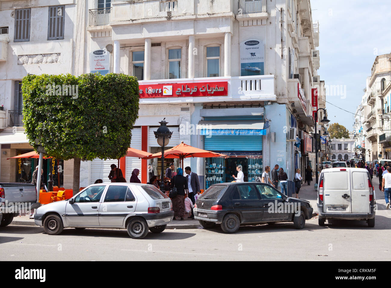 The angle of two streets in the city of Tunis capital, Tunisia Stock ...