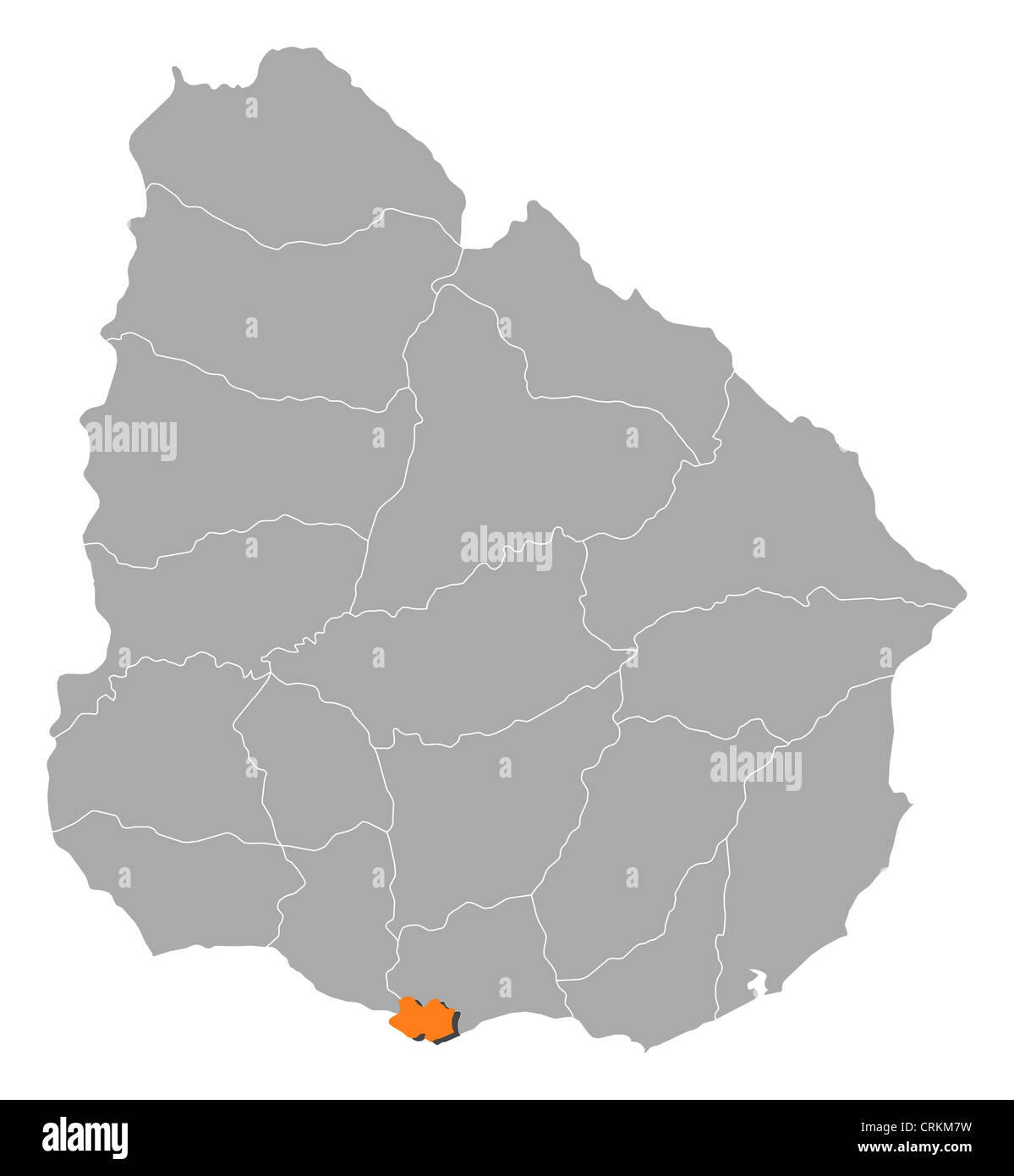 Political map of Uruguay with the several departments where Montevideo ...