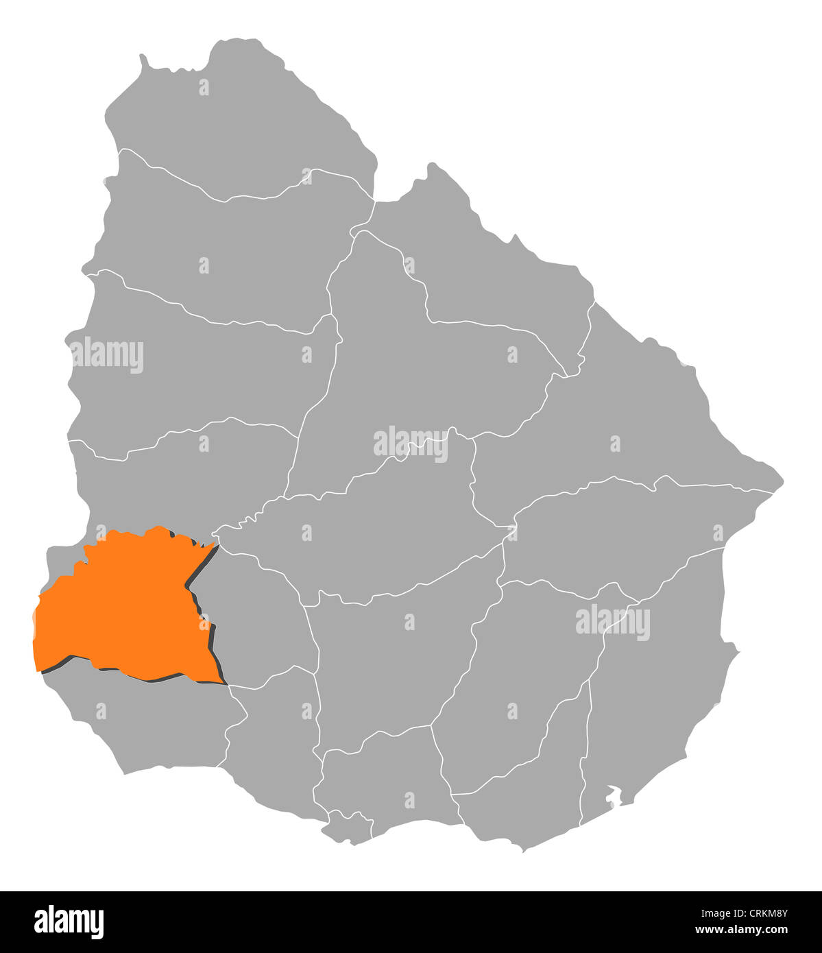 Political map of Uruguay with the several departments where Soriano is ...