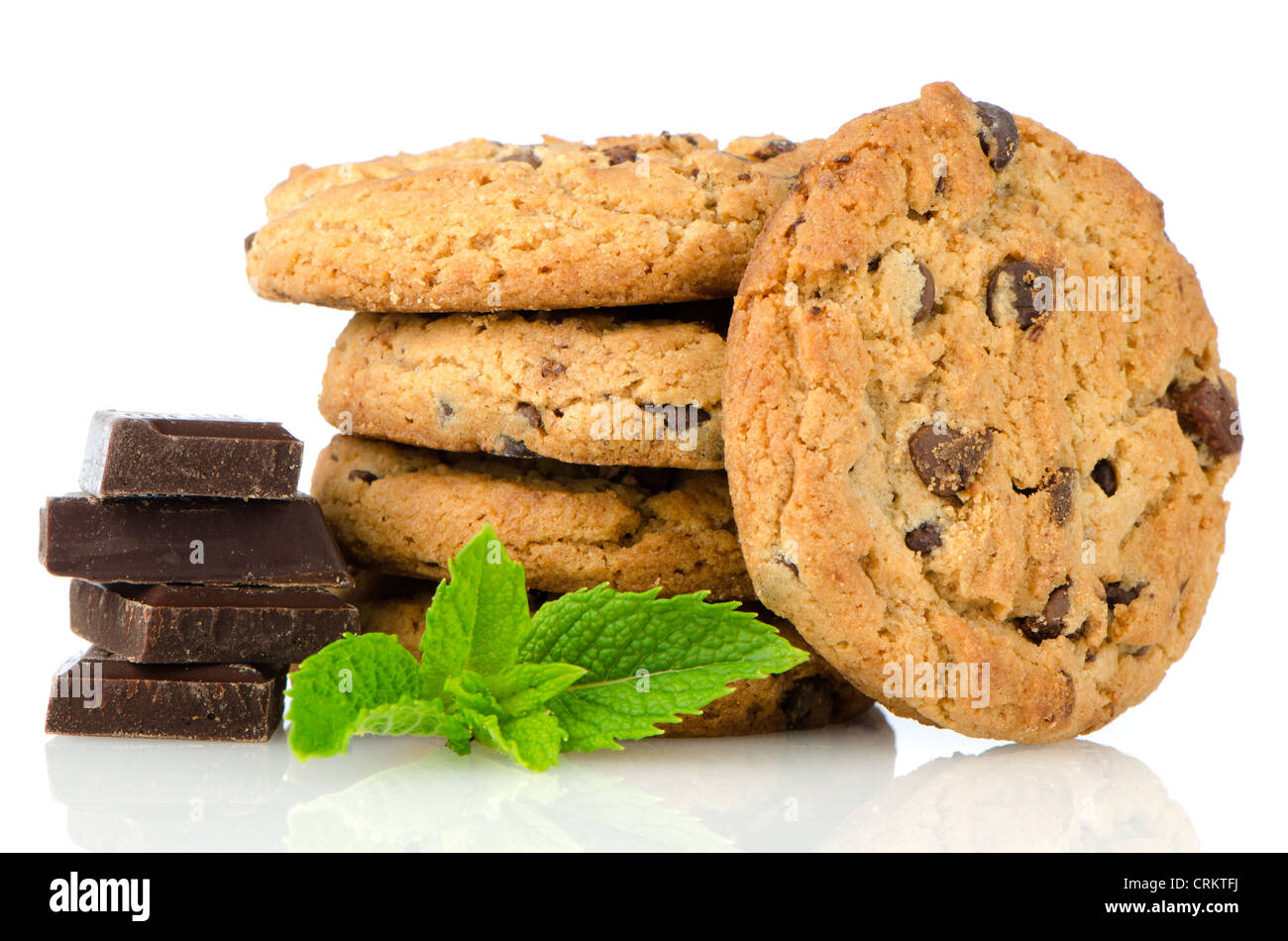 Chocolate chip cookies with chocolate parts isolated on white ...