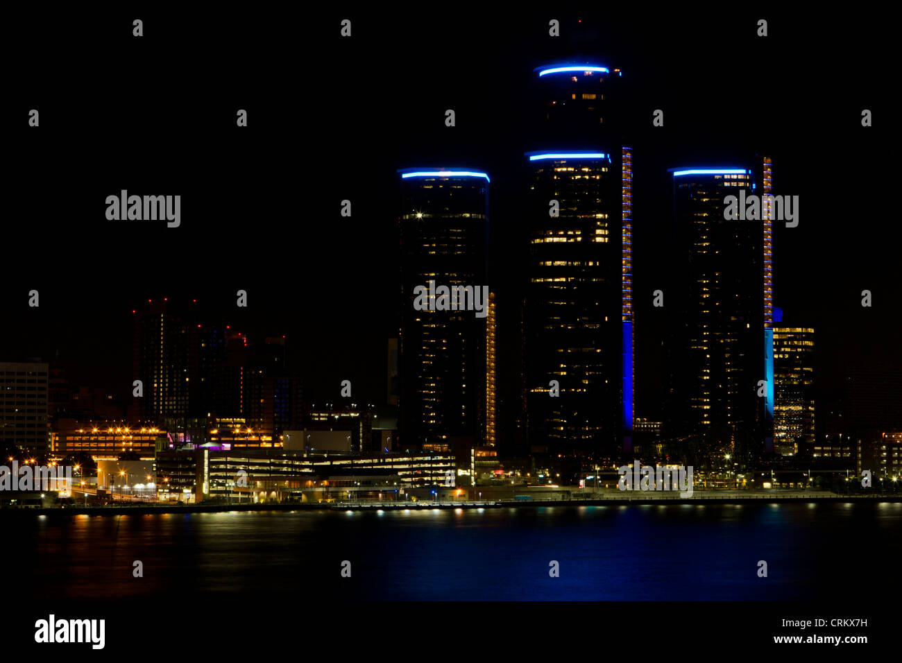 Detroit skyline at night Stock Photo - Alamy