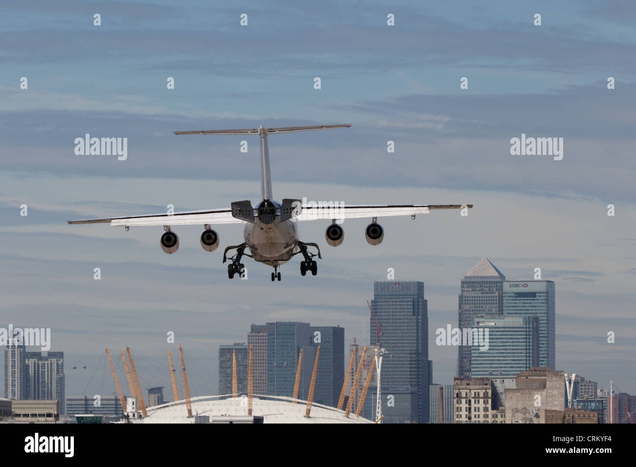 Jet landing at London City Airport Stock Photo - Alamy