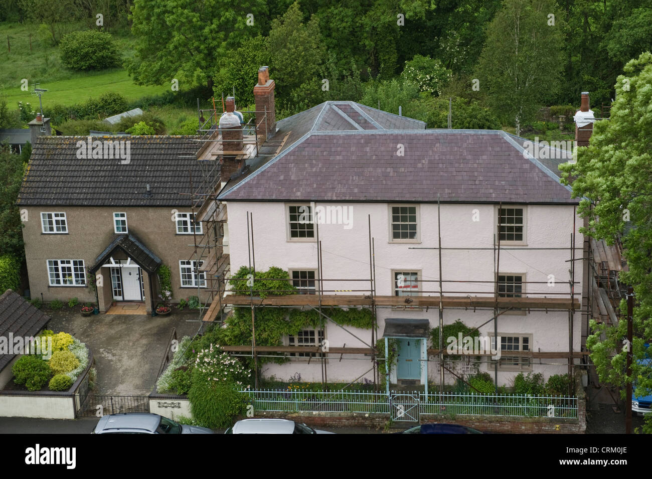 Large period house with scaffolding in Presteigne Powys Mid-Wales UK ...