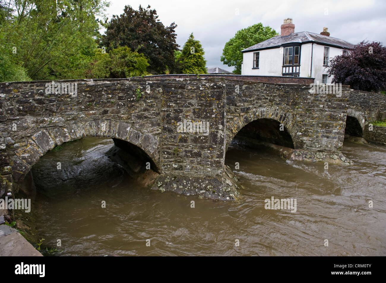 Stone road bridge over the River Lugg at Presteigne Powys Mid-Wales UK ...