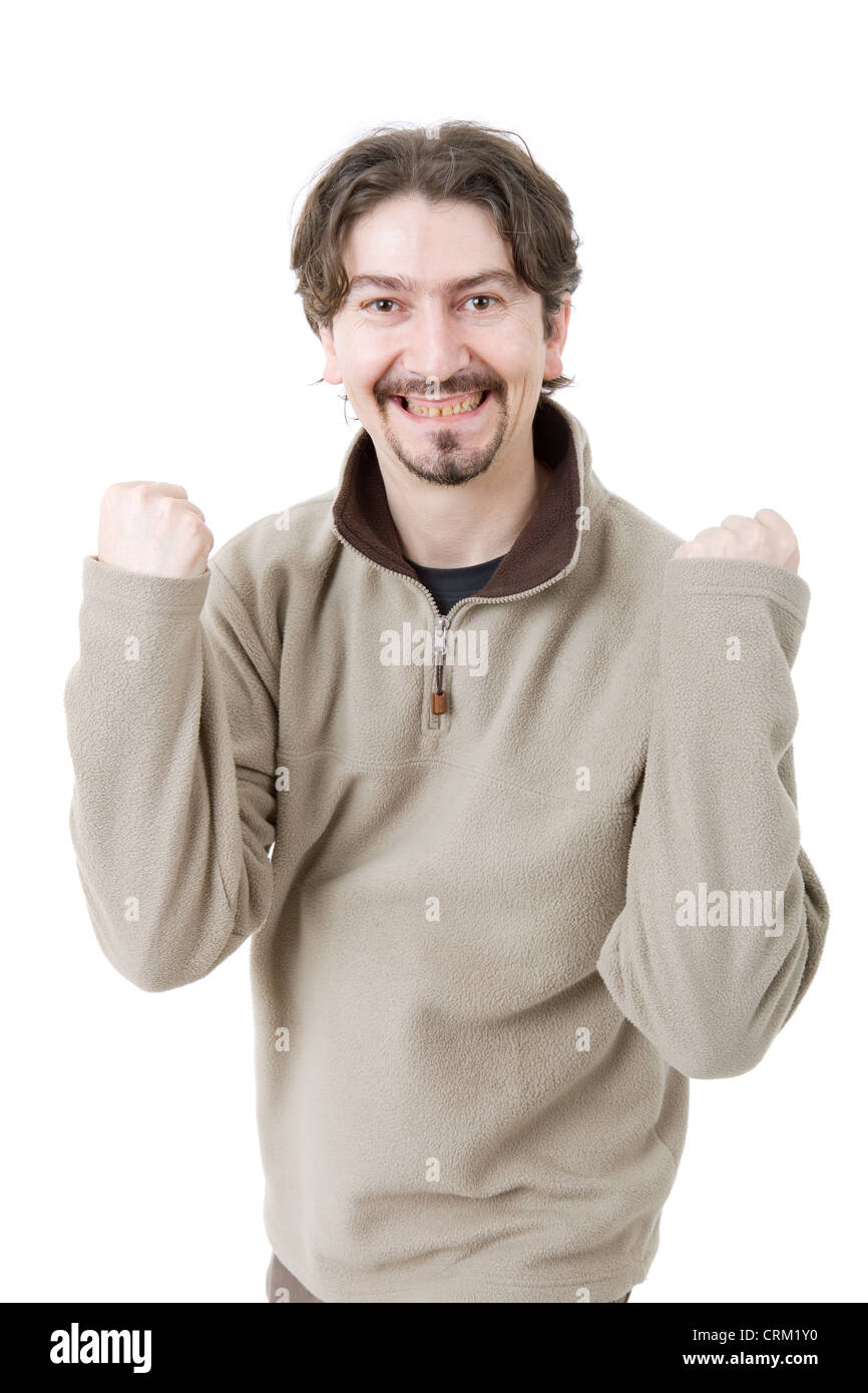 happy young man winning, isolated on white Stock Photo - Alamy