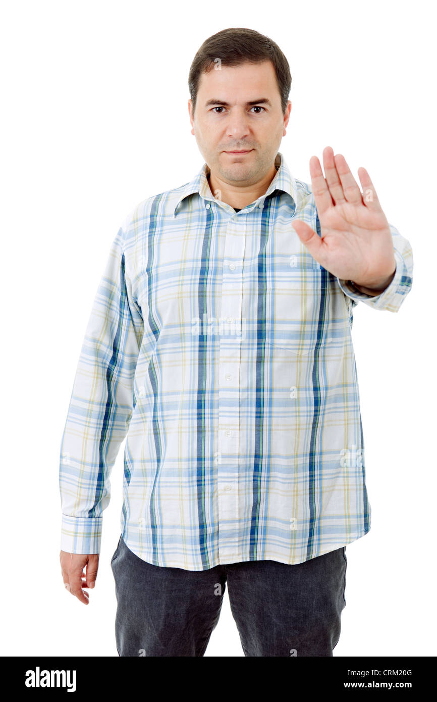 young man making stop with his hand Stock Photo - Alamy