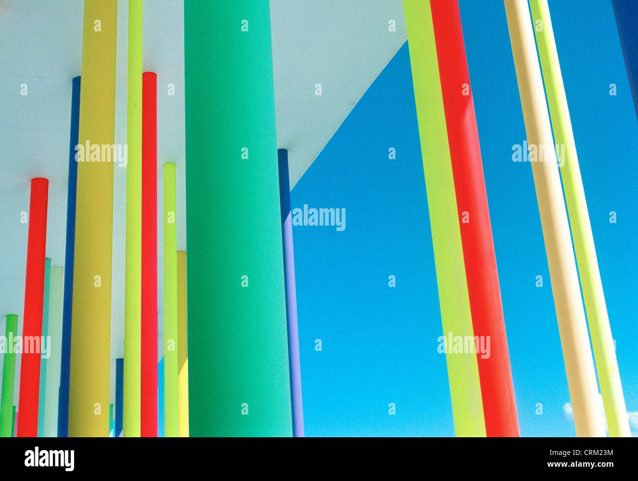 Neon-colored columns in a pavilion at the Expo 2002 Stock Photo - Alamy