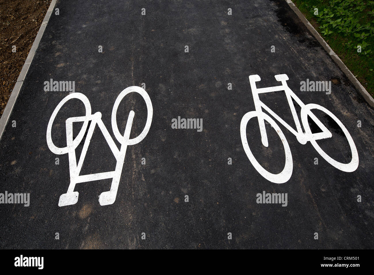 Cycle track, piktogram, cycling, sign, bike, Prague, Czech Republic ...