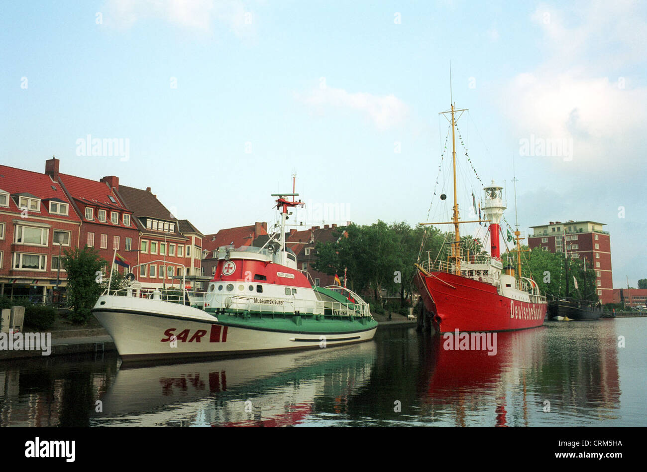 Emden, Cityscape with two museum ships in the inner city Stock Photo ...