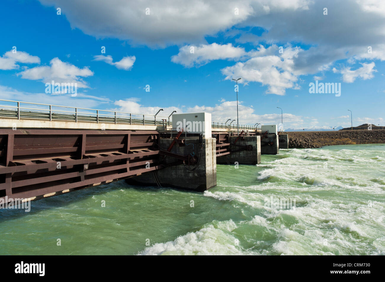 Hydro electric power scheme station on Lagarfljot river lake Logurinn ...