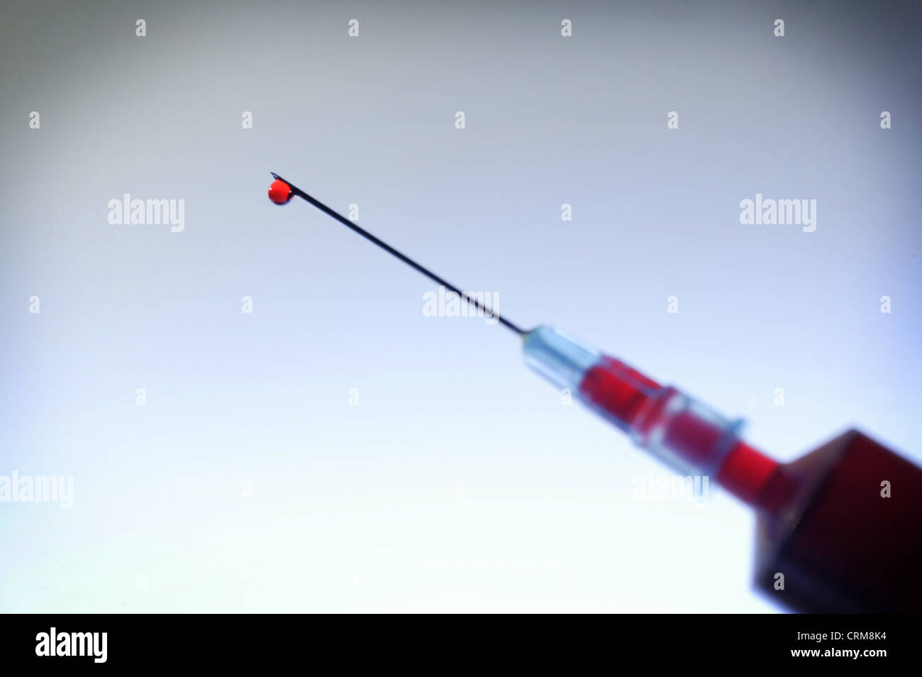 A drip of blood on the tip of a syringe needle Stock Photo - Alamy