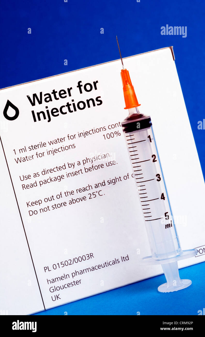 Water for injection packing and syringe Stock Photo - Alamy