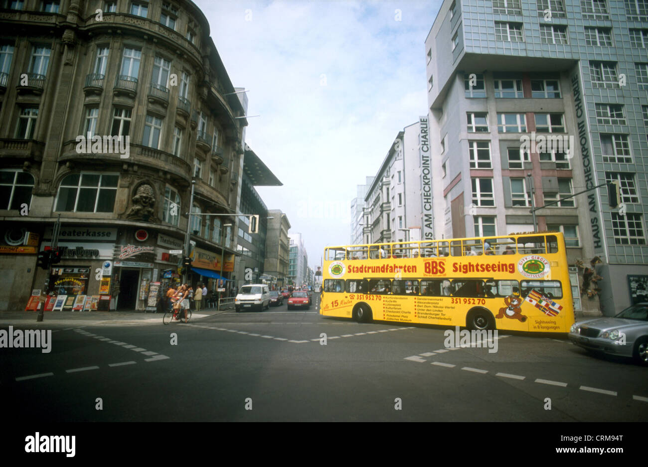 Bus in front of Checkpoint Charlie Berlin Wall Museum, Friedrichstrasse ...
