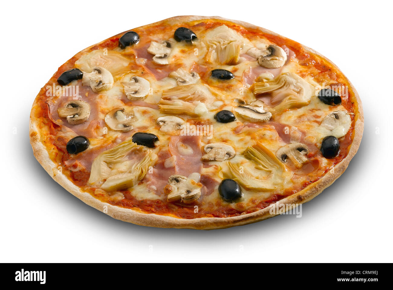 A pizza cappriciosa on a white background Stock Photo - Alamy