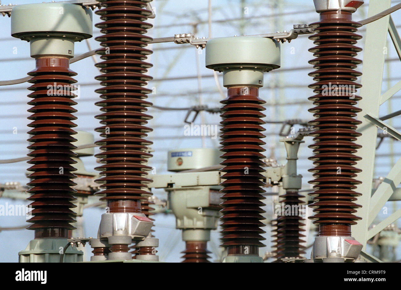 Insulators of a transformer station Stock Photo - Alamy