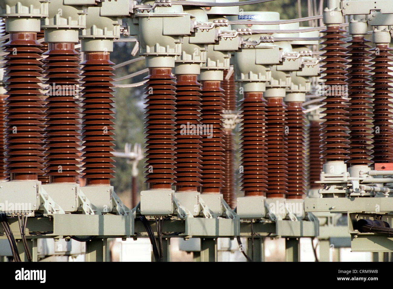 Insulators of a transformer station Stock Photo - Alamy