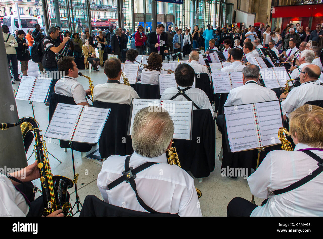 Paris, France, Large Crowd people, Symphony Orchestra Performing, Train ...