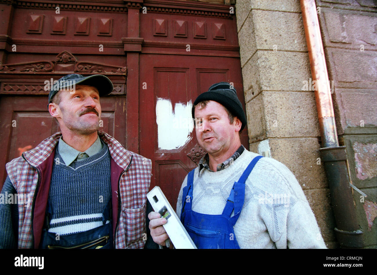 Two Polish workers in Leipzig Stock Photo - Alamy