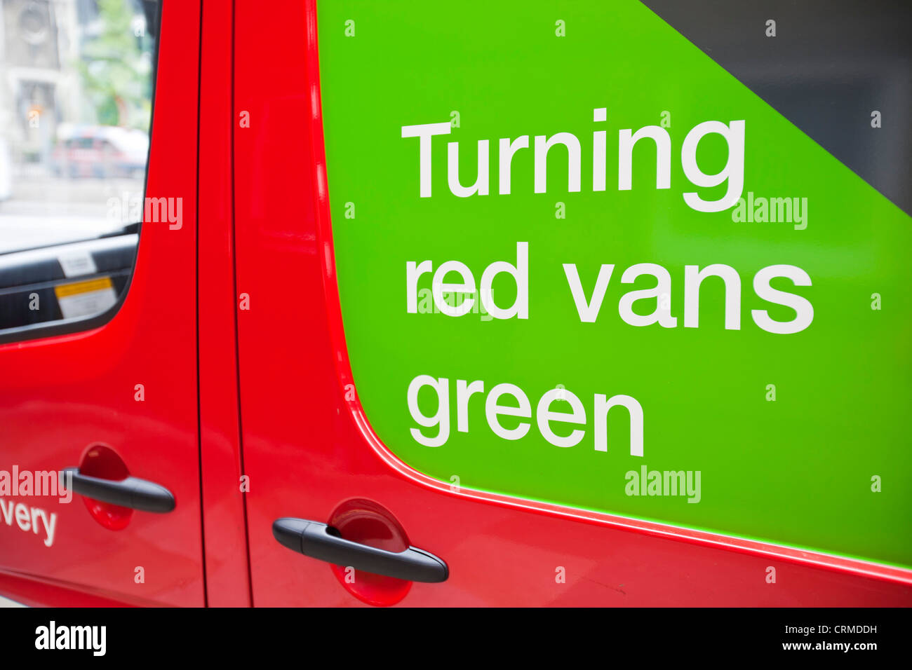 A Royal Mail van advertising its green credentials, the engine ...