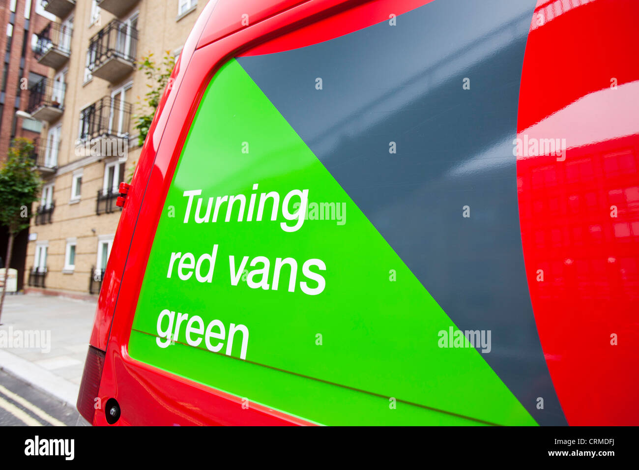 A Royal Mail van advertising its green credentials, the engine ...