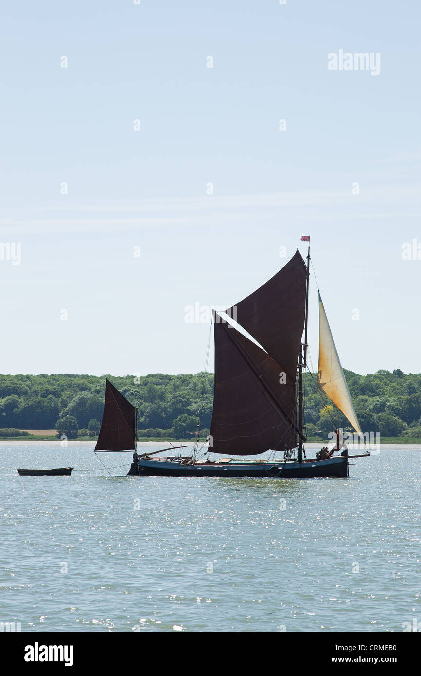 A 16 ton wooden Thames Barge built in 1881, sailing on a UK river Stock ...