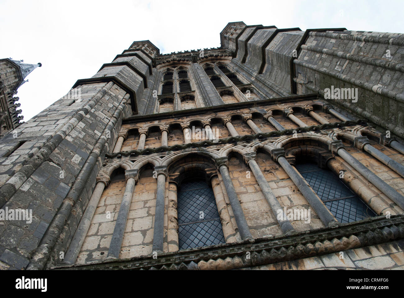 Looking up the West Front of Lincoln Cathedral Stock Photo - Alamy