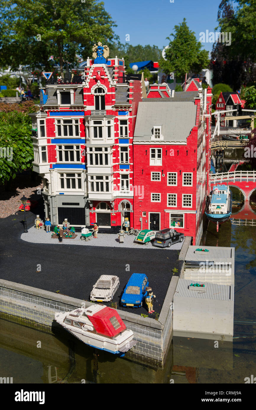 Lego boat passing houses in Miniland, Legoland, Billund, Denmark Stock ...