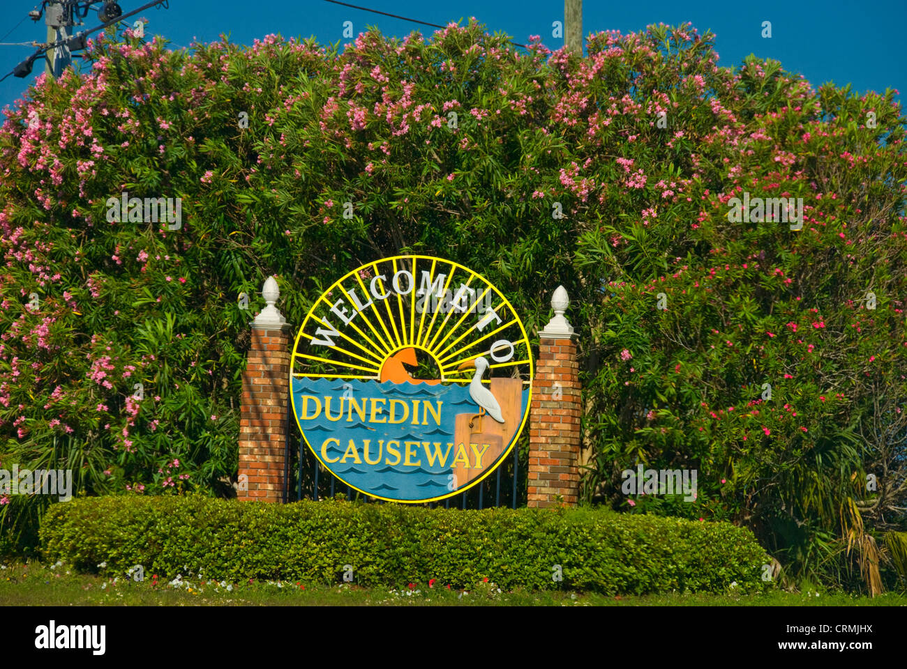 Welcome sign to Dunedin Causeway, Florida Stock Photo - Alamy