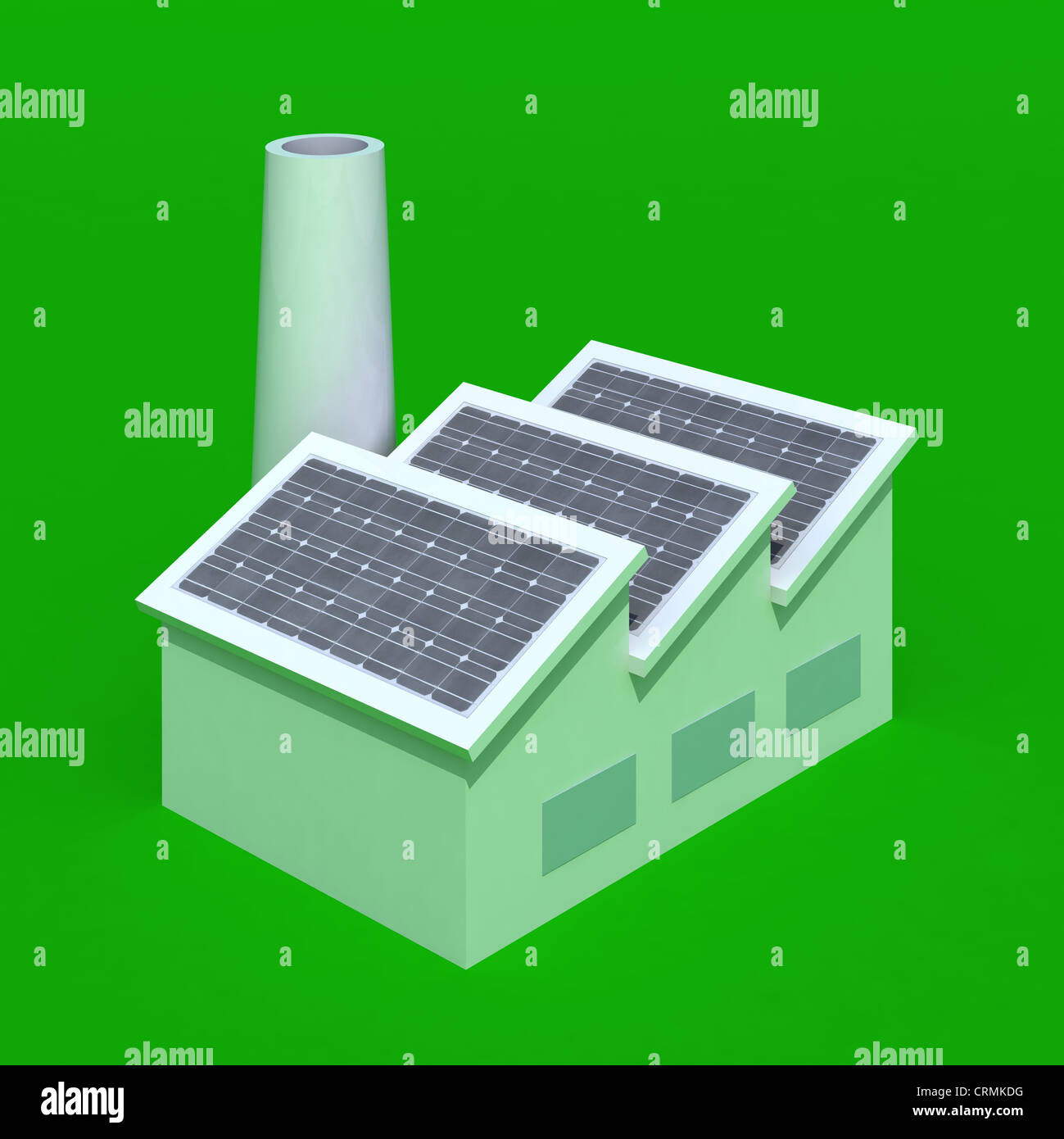 Factory with solar panels on green background, 3d illustration Stock ...
