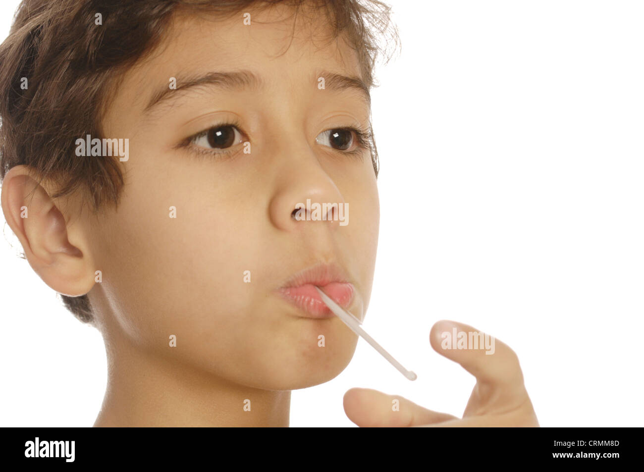A young boy having his temperature checked, using a thermometer Stock ...