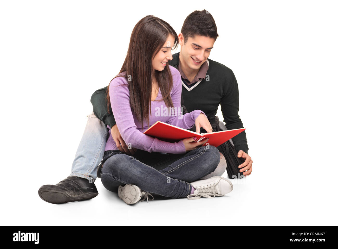 Young couple studying together, isolated on white background Stock ...