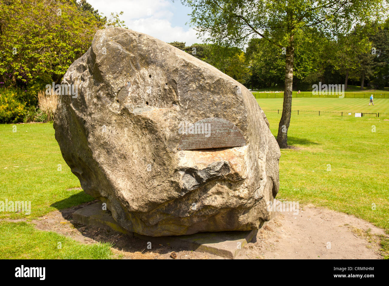 A glacial erratic boulder displayed in West Park, Macclesfield ...