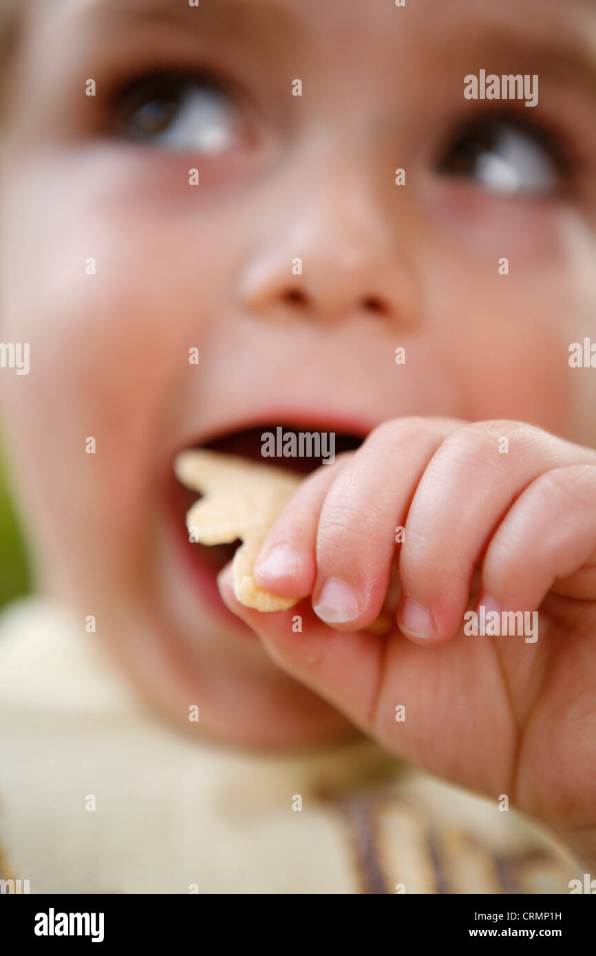 A baby nibbles on an unhealthy potato crisp Stock Photo - Alamy