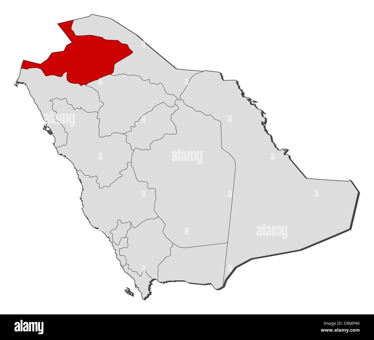 Political map of Saudi Arabia with the several provinces where Al Jawf ...