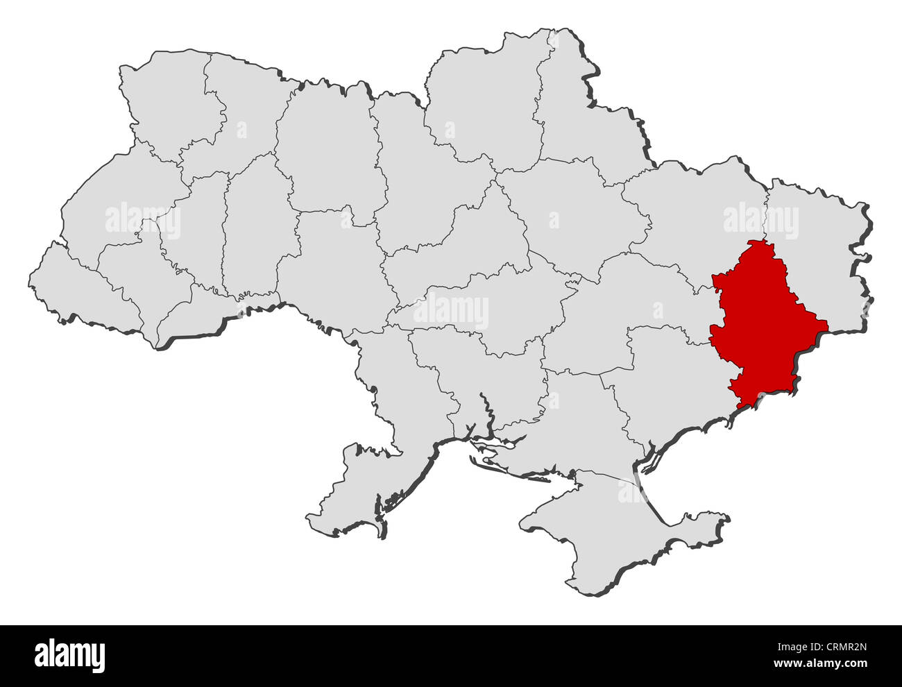 Political map of Ukraine with the several oblasts where Donetsk is ...