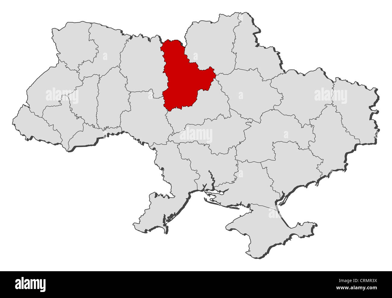 Political map of Ukraine with the several oblasts where Kiev is ...