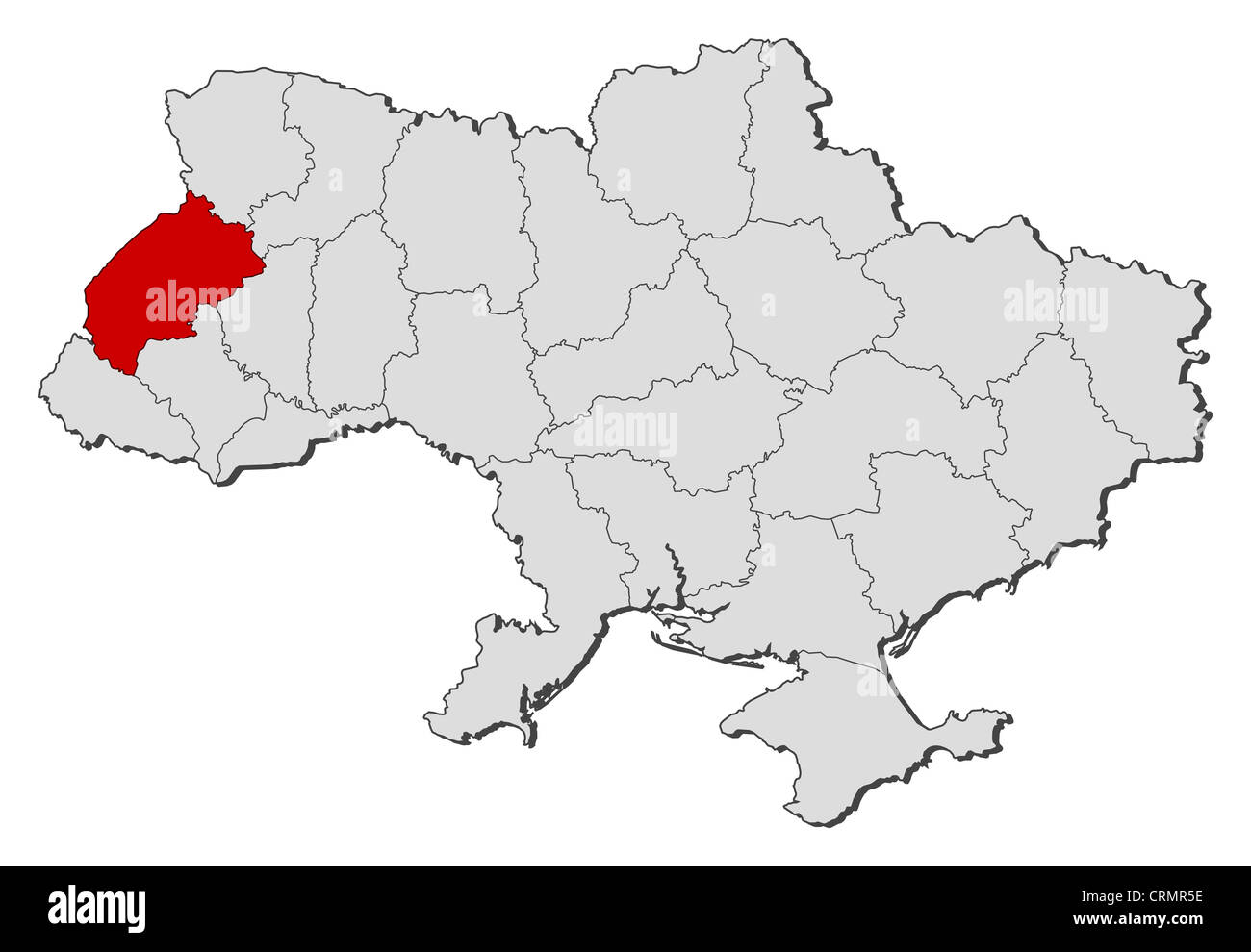 Political map of Ukraine with the several oblasts where Lviv is ...