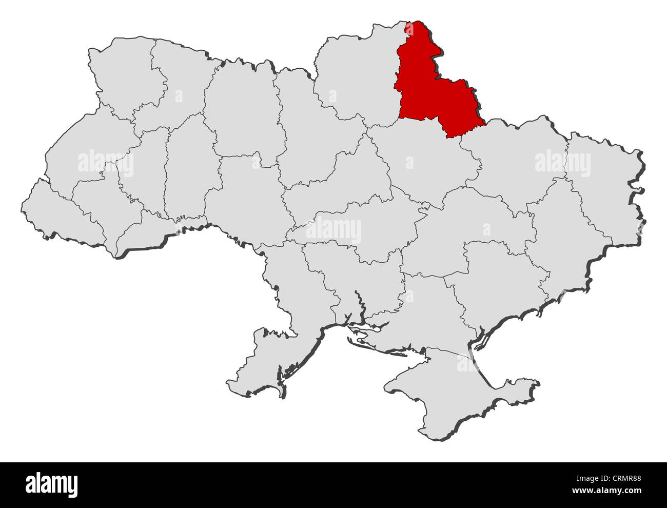 Political map of Ukraine with the several oblasts where Sumy is ...