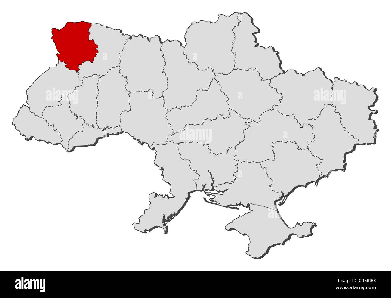 Political map of Ukraine with the several oblasts where Volyn is ...