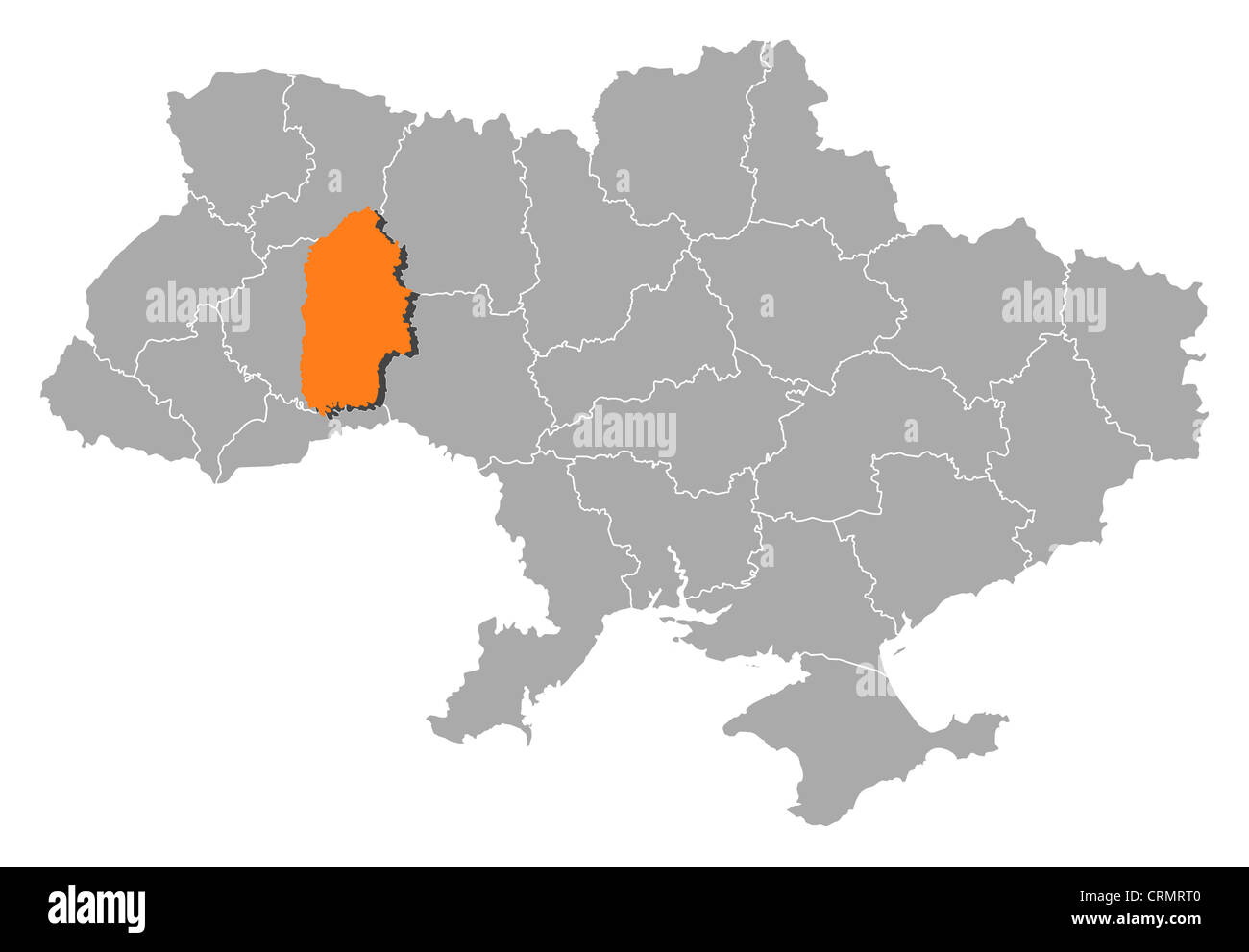 Political map of Ukraine with the several oblasts where Khmelnytskyi is ...