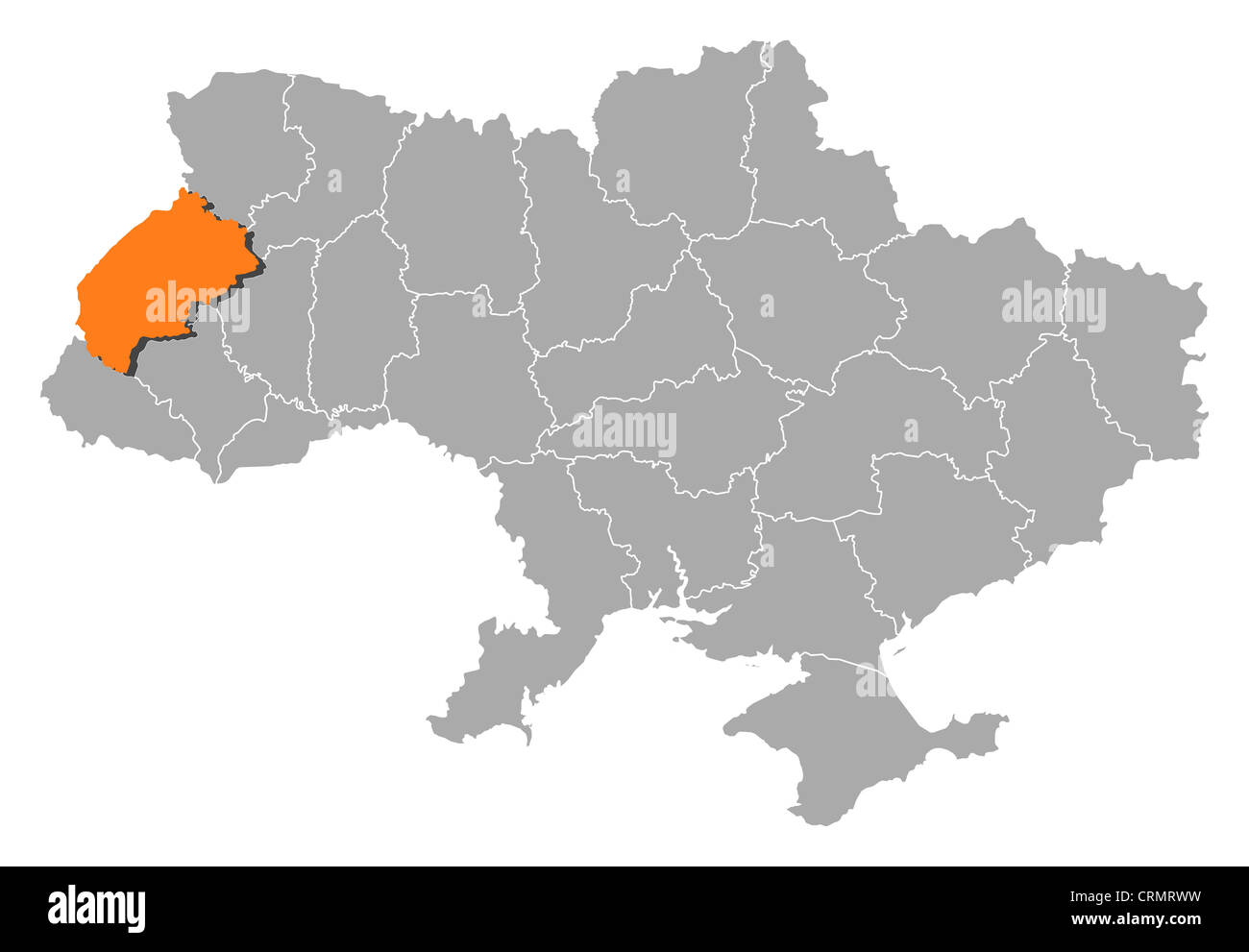 Political map of Ukraine with the several oblasts where Lviv is ...