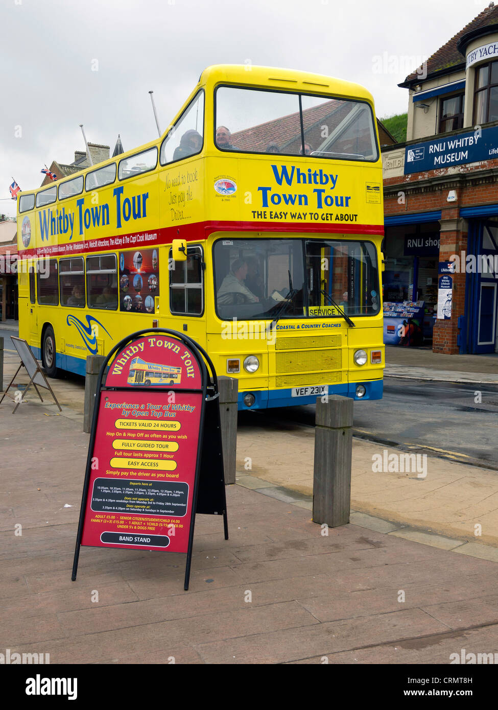 An open topped double decker local tour bus in Whitby North Yorkshire ...