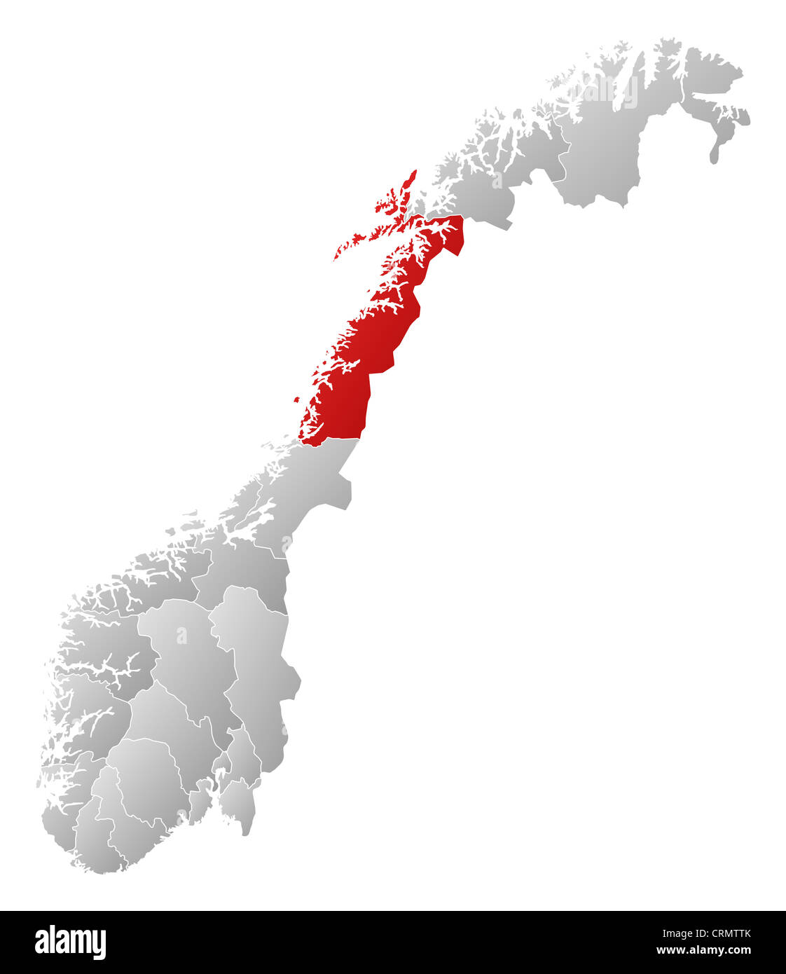 Political map of Norway with the several counties where Nordland is ...
