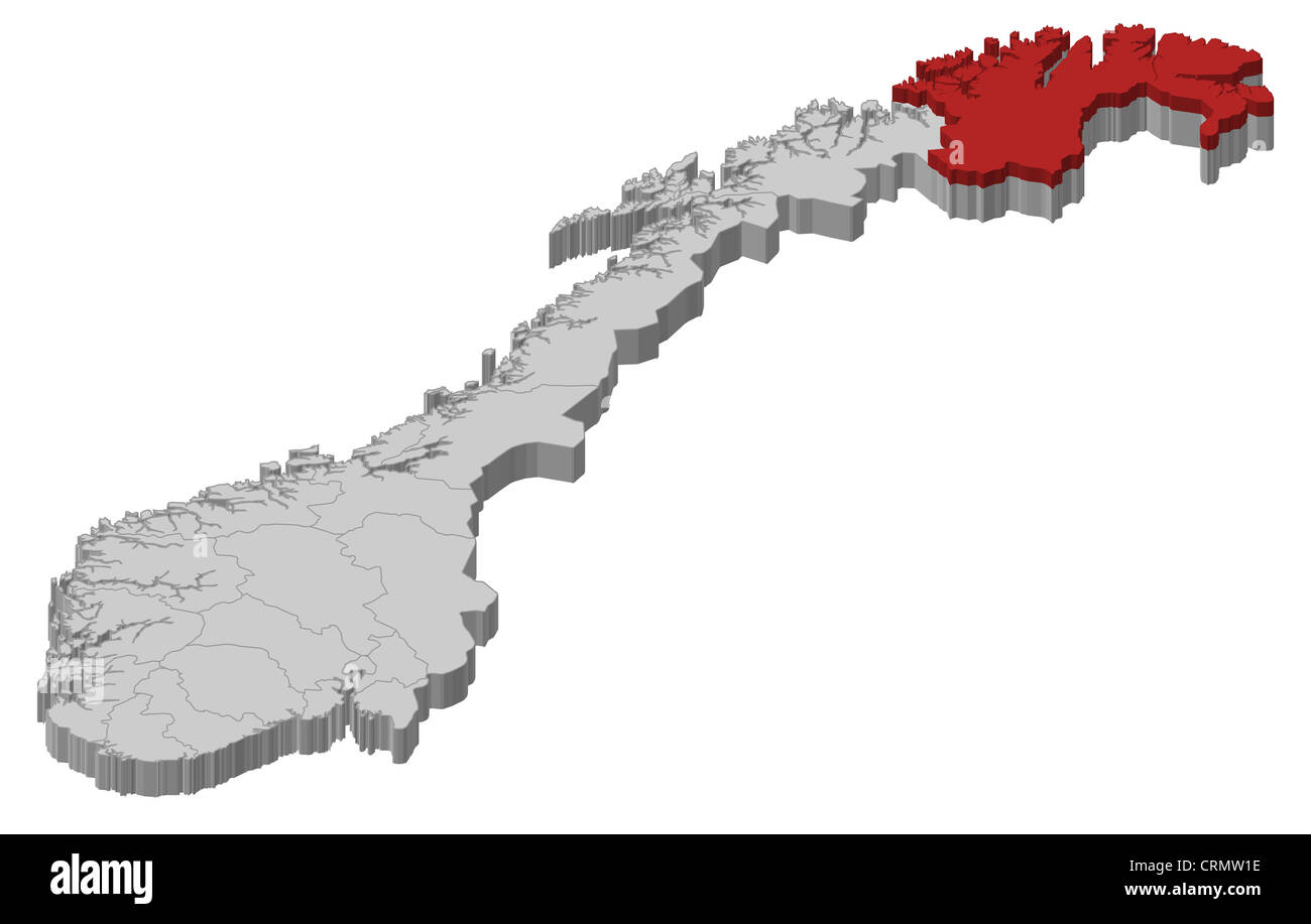 Political map of Norway with the several counties where Finnmark is ...