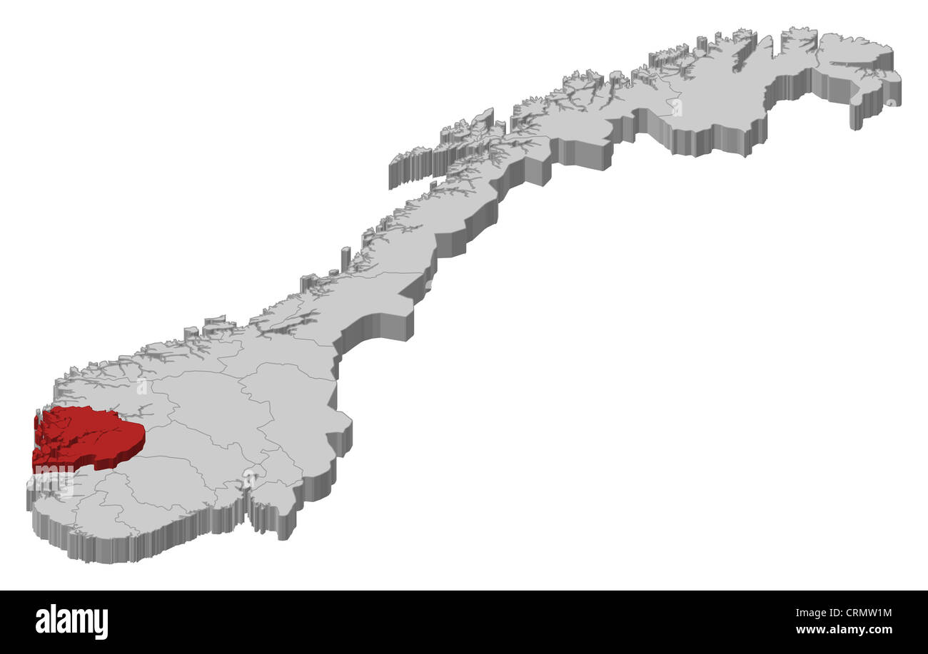 Political map of Norway with the several counties where Hordaland is ...
